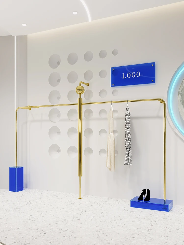 Customize Garment Clothes Display Racks Golden Acrylic Clothing Shelf ...