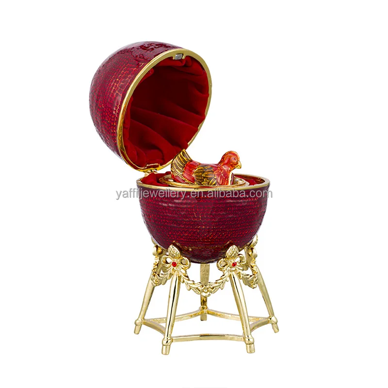 Vintage Red Zinc Alloy Jewelry Box Red Hen Egg Jewelry Box Jewelry ...