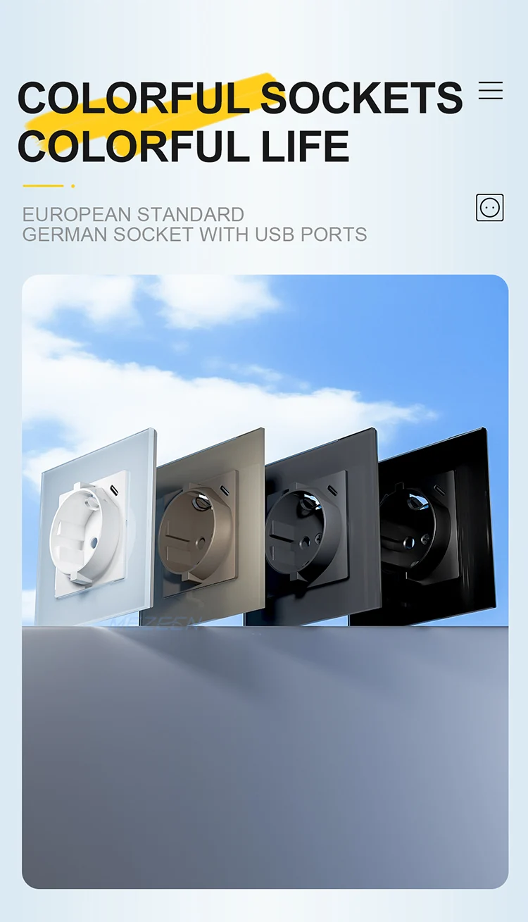 O 220 Volt Schuko 2p+e Socket With Usb Type A Type C Outlets Glass ...