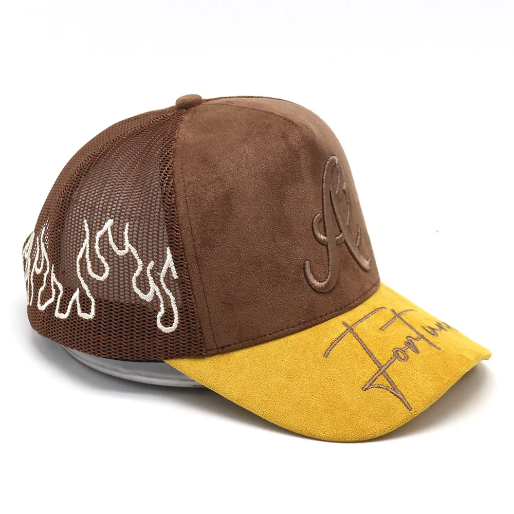 Unisex Suede 5 Panel Trucker Hat with Custom Embroidery