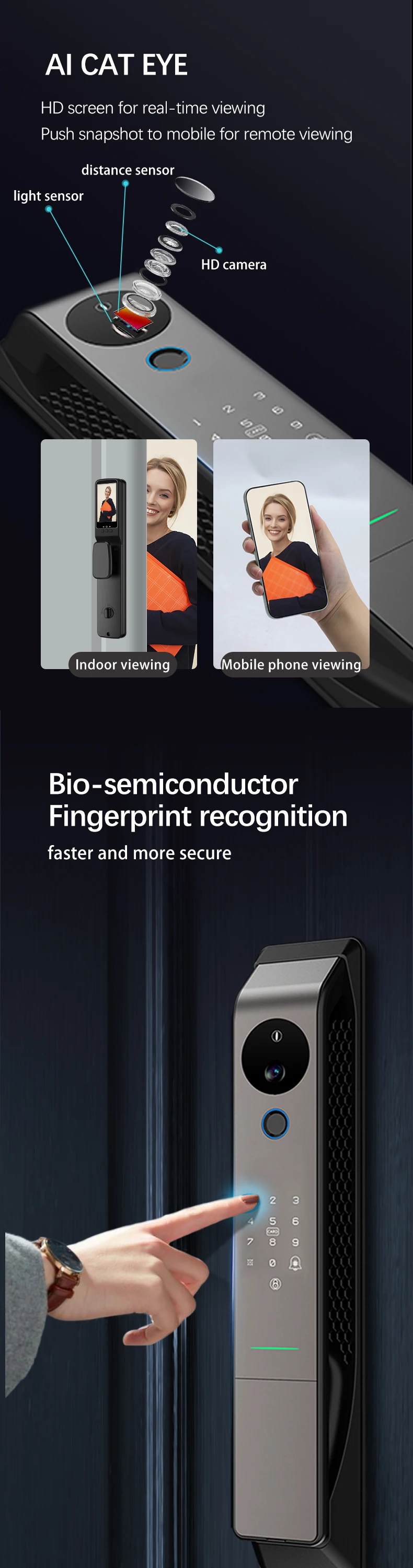 Korea Peephole Digital Biometric Door Lock With Camera Aluminum Alloy ...