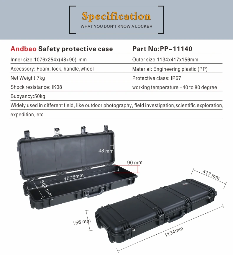 Portable Long Rolling Rugged Cargo Boxes - Shockproof Gun Case