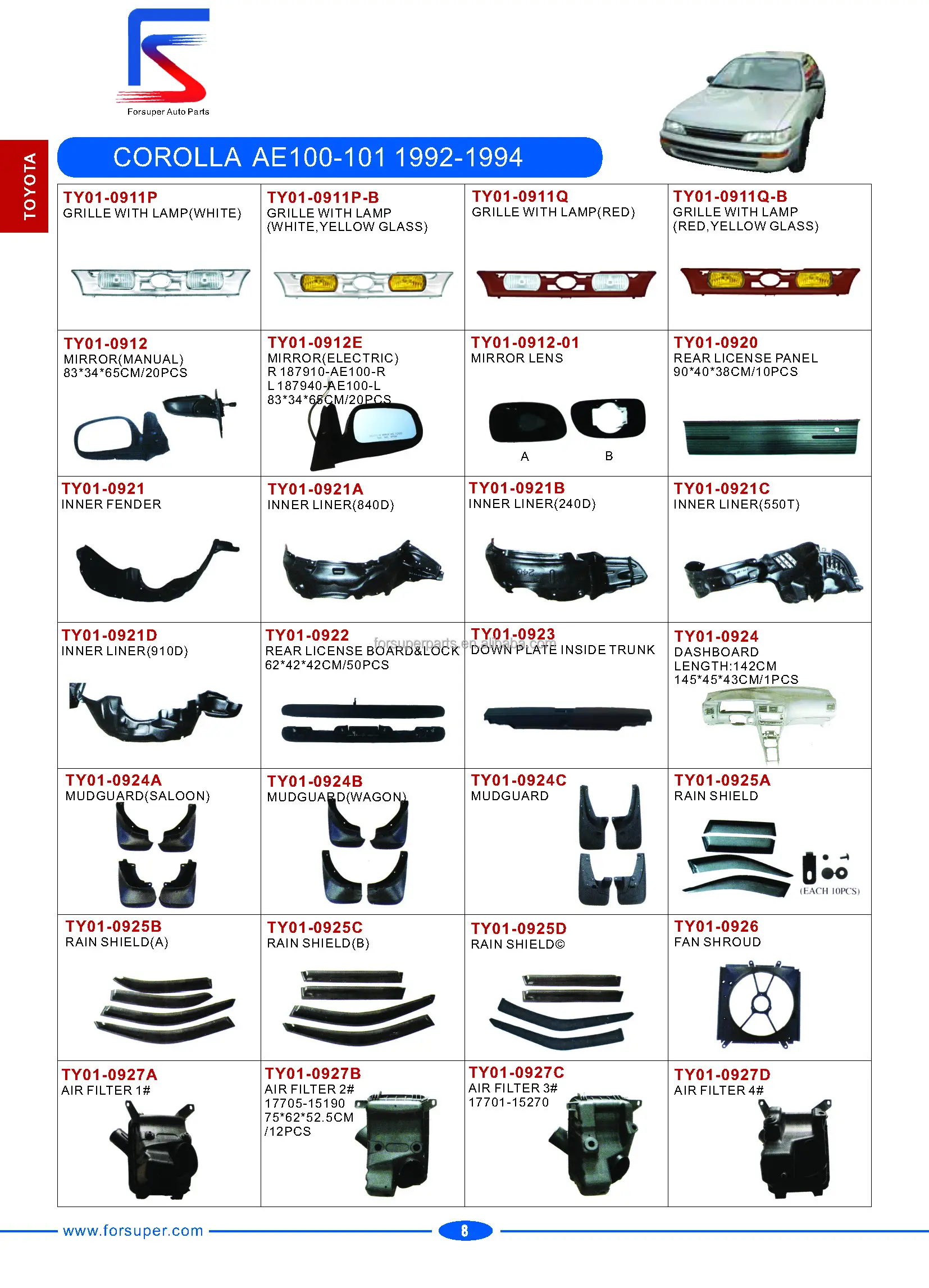 Toyota Corolla AE100-101 1992-1994 Dashboard & Body Parts