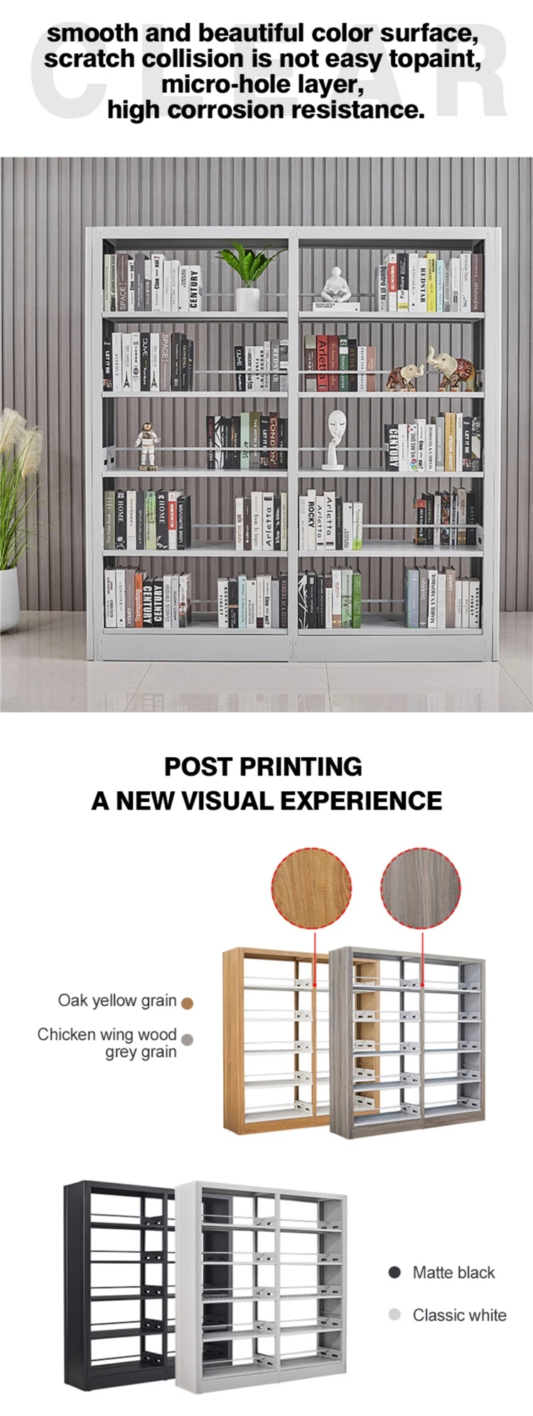 Commerical Furniture Two Side Bookshelf For Library Double Sided Steel ...