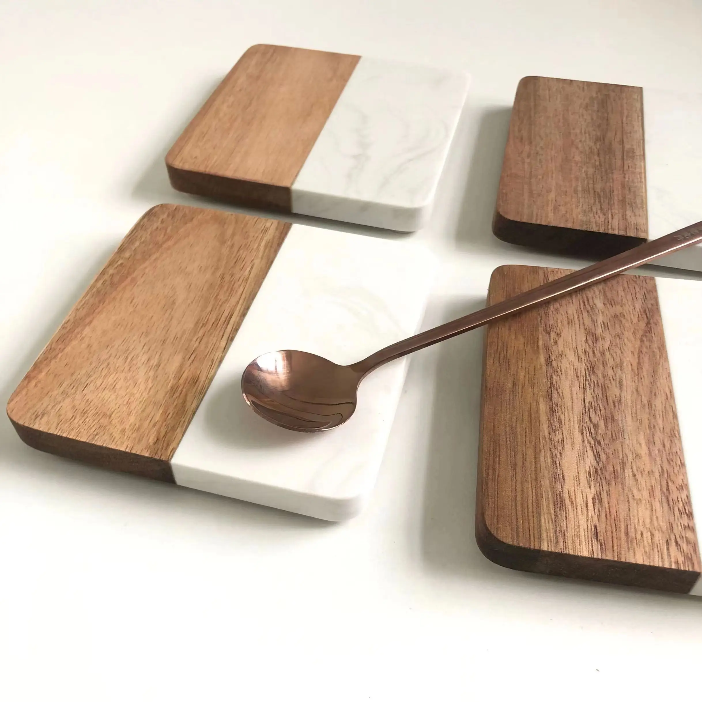 Eco-friendly Marble Coasters - Customizable Acacia Wood Box