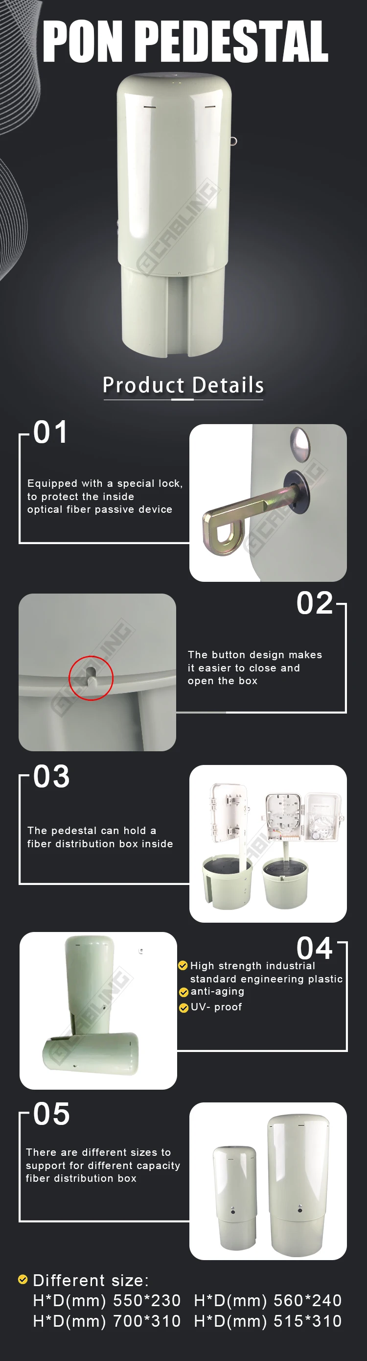 telecom pedestal FTTH fiber pedestal PON pedestal Clamp for fiber cable ...