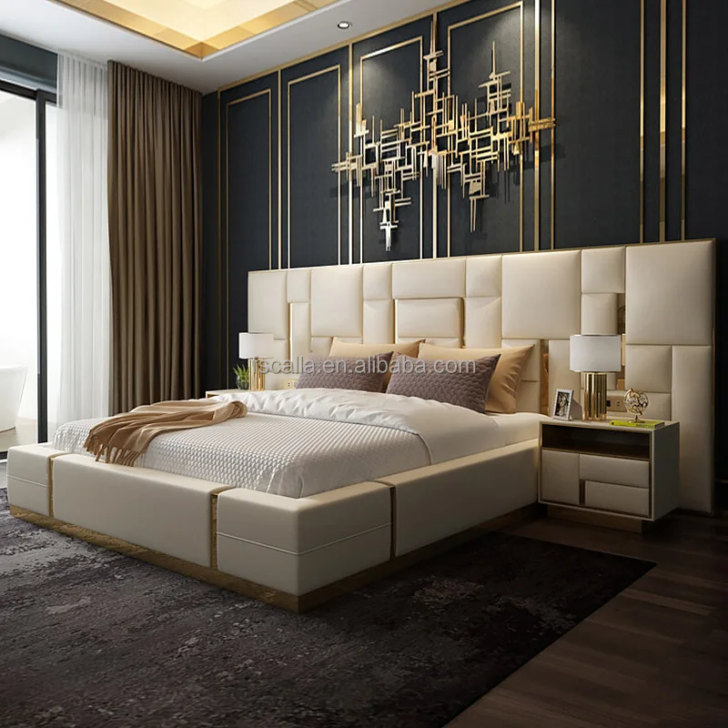 Luxury High End Bed - Modern Queen Bed Frame with Leather