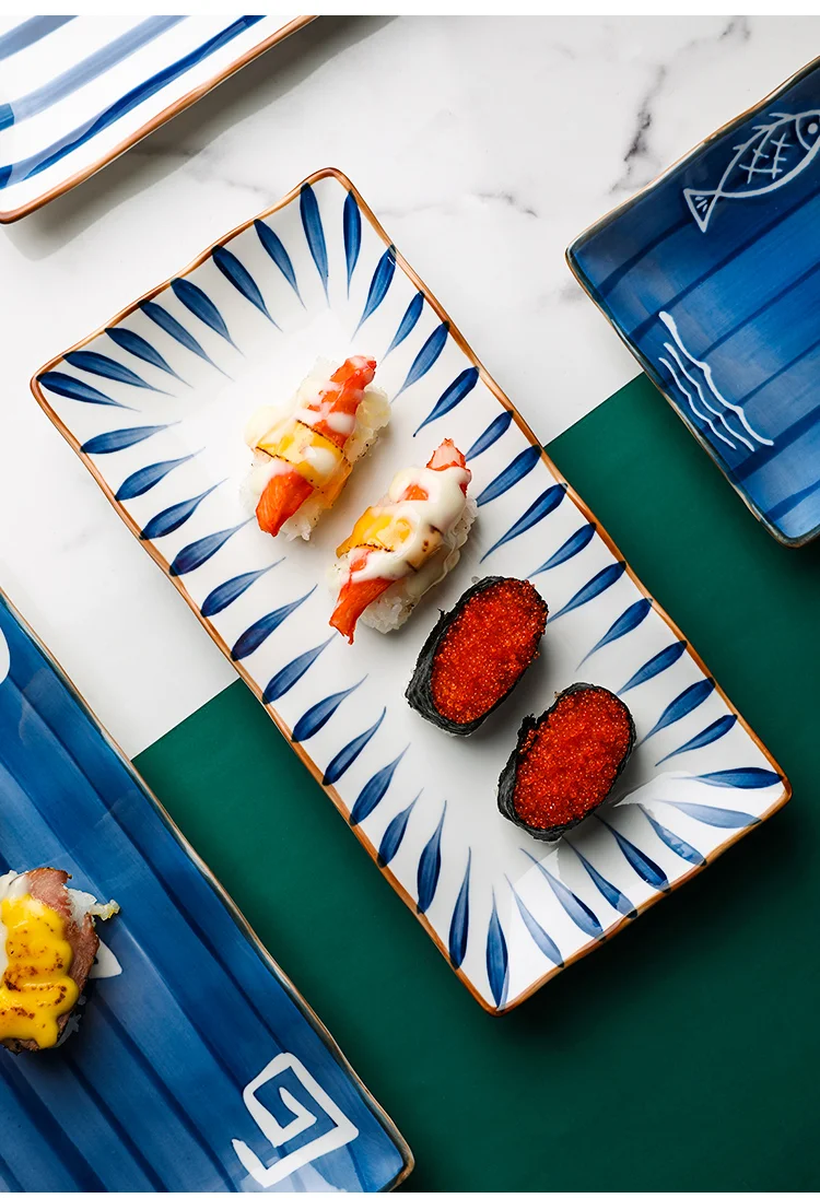 Japanese Style Dinner Plate Rectangle Fish Plates Ceramic Sushi Plates ...