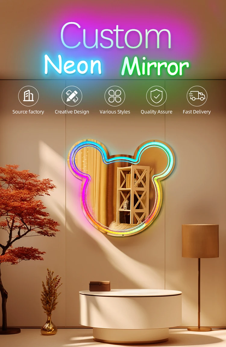 Dropshipping Mirror Acrylic Neon Light Logo For Bedroom Birthday Party ...