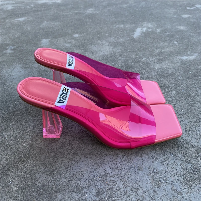 Fusion clear Chunky Block High Heels for Women, Transparent Sandals for ...