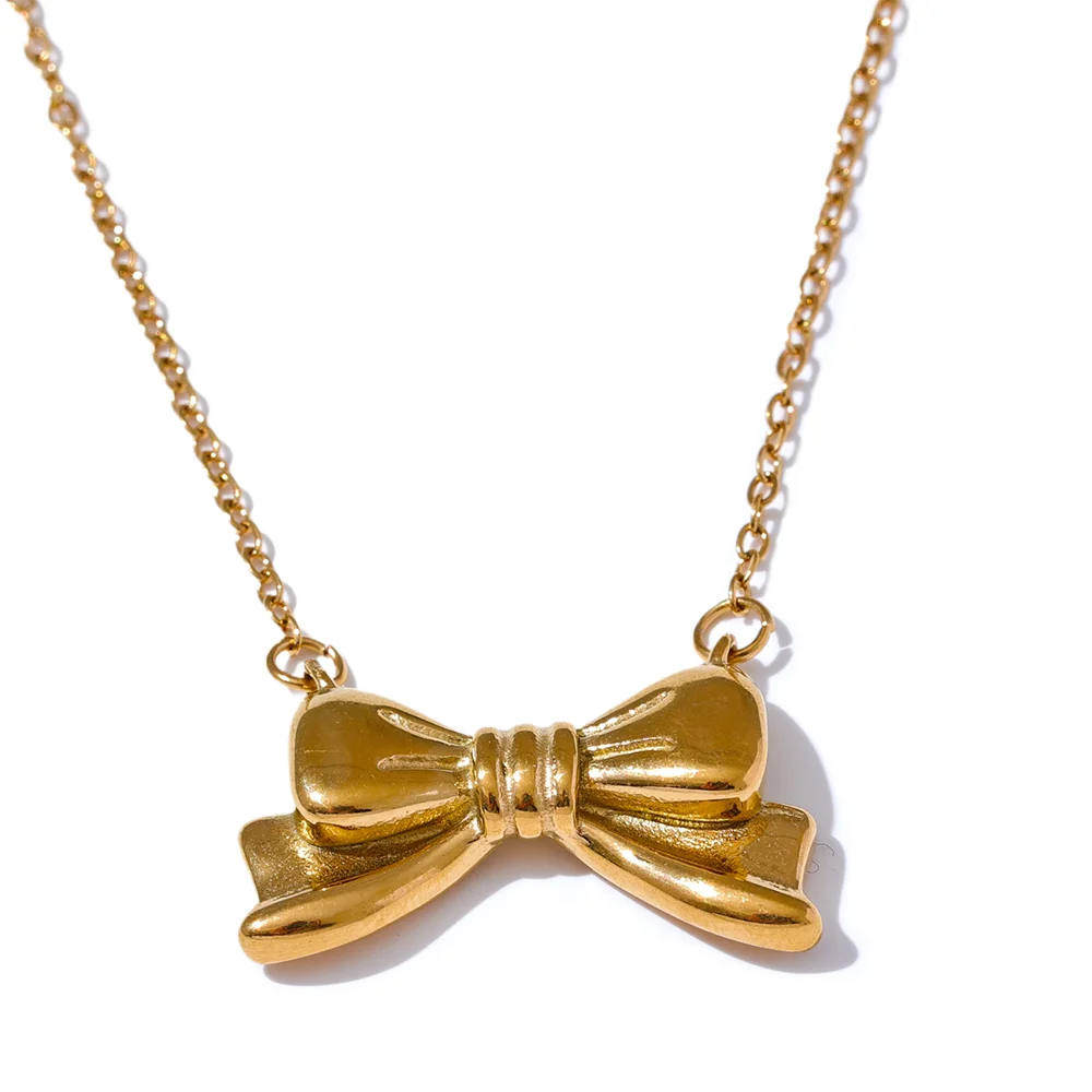 Jinyou 3320 Hot Style Metal Bowknot Bow Pendant Necklace Fashion Stainless Steel Water Resistant ...