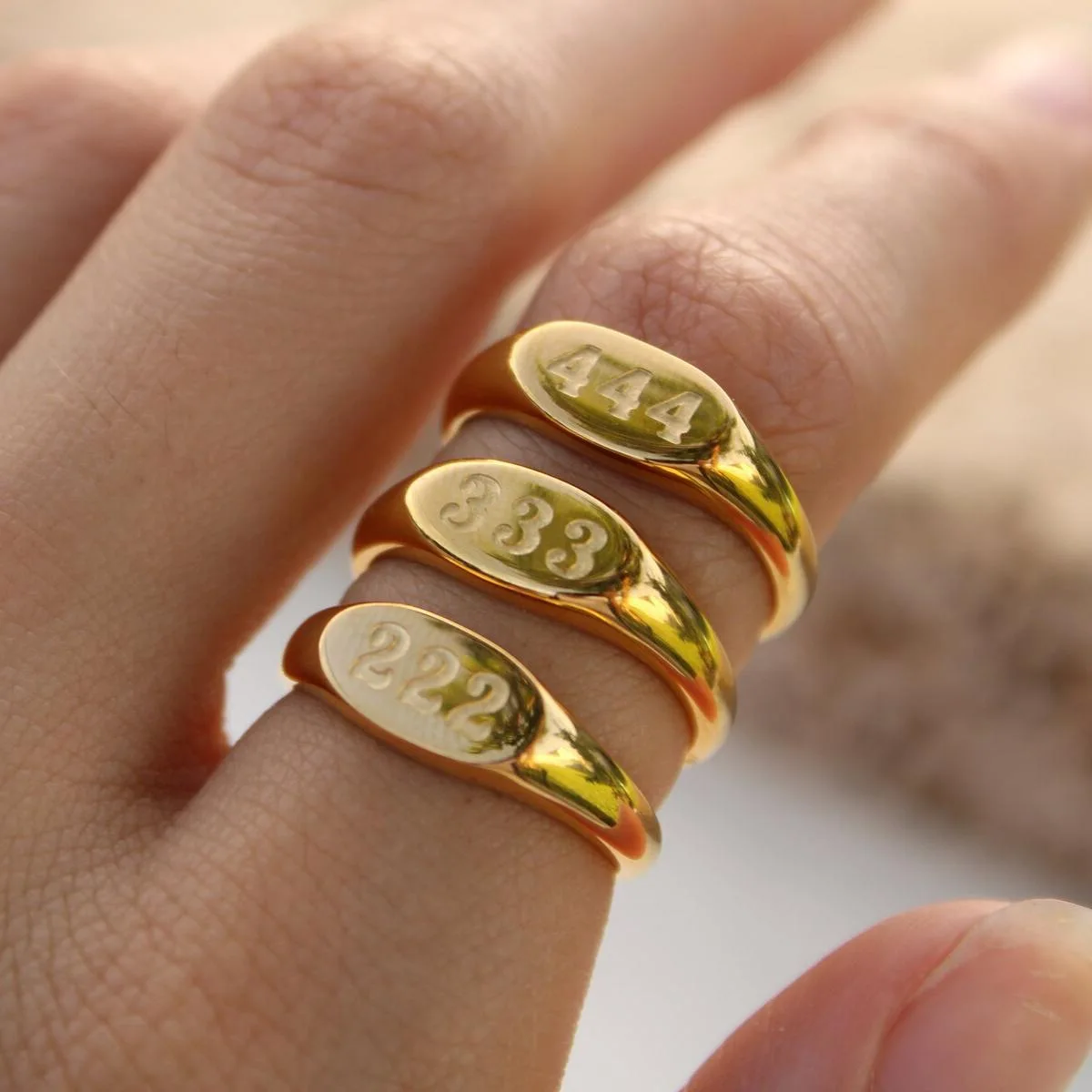 Wholesale 18K Gold Engraved Numbers Angel Number Ring 111-999