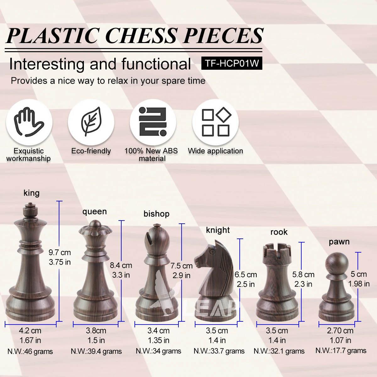 ABS Material Chess Set - 34 Tournament Solid Colour Pieces