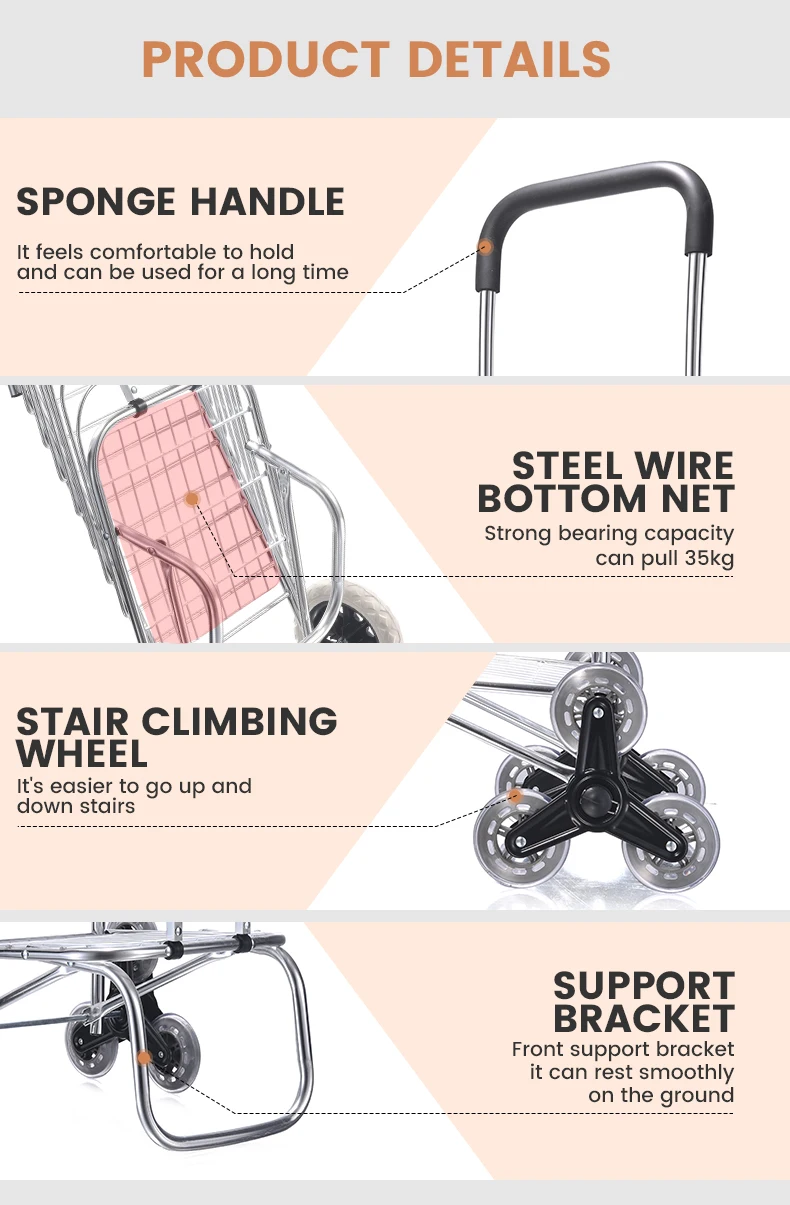 35L Stair Climbing Folding Aluminum Shopping Trolley Foldaway Cart with ...