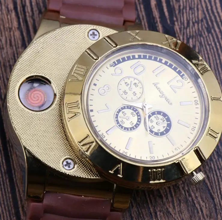 Quartz Watch Rechargeable Lighter Usb Metal Men Watch Cigarette Lighter ...