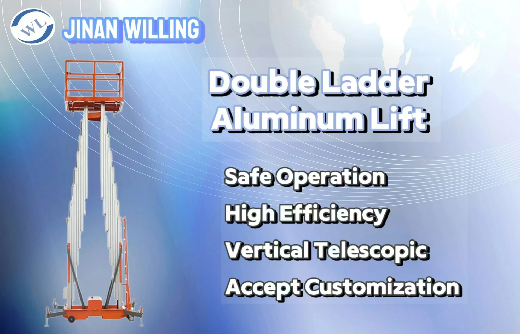 Hydraulic Power Double Ladder Aluminum Lift - 300kg Capacity