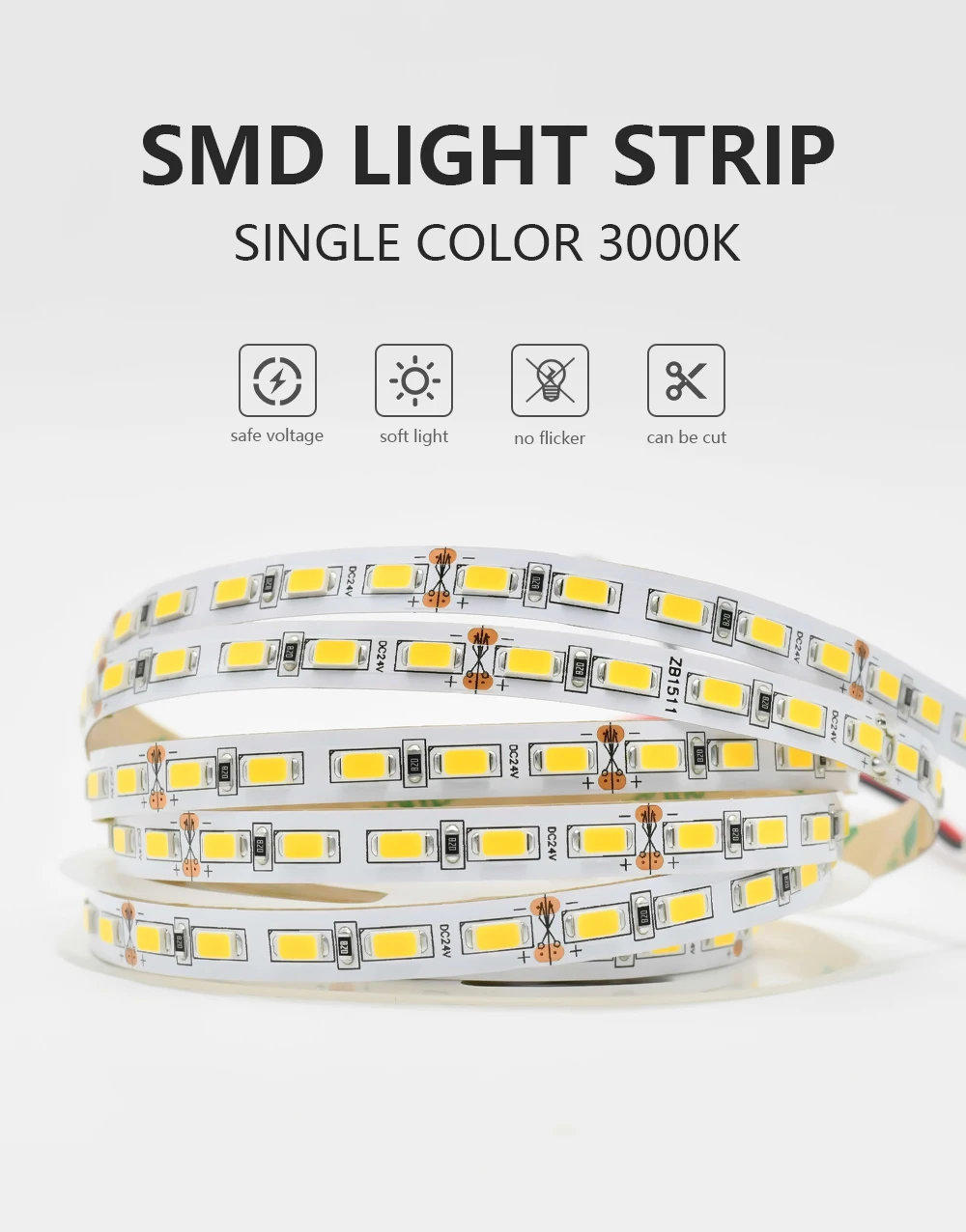 Smd5730 Single Color Led Strip 2000k-6500k 90 Leds Per Meter 24v 12v ...