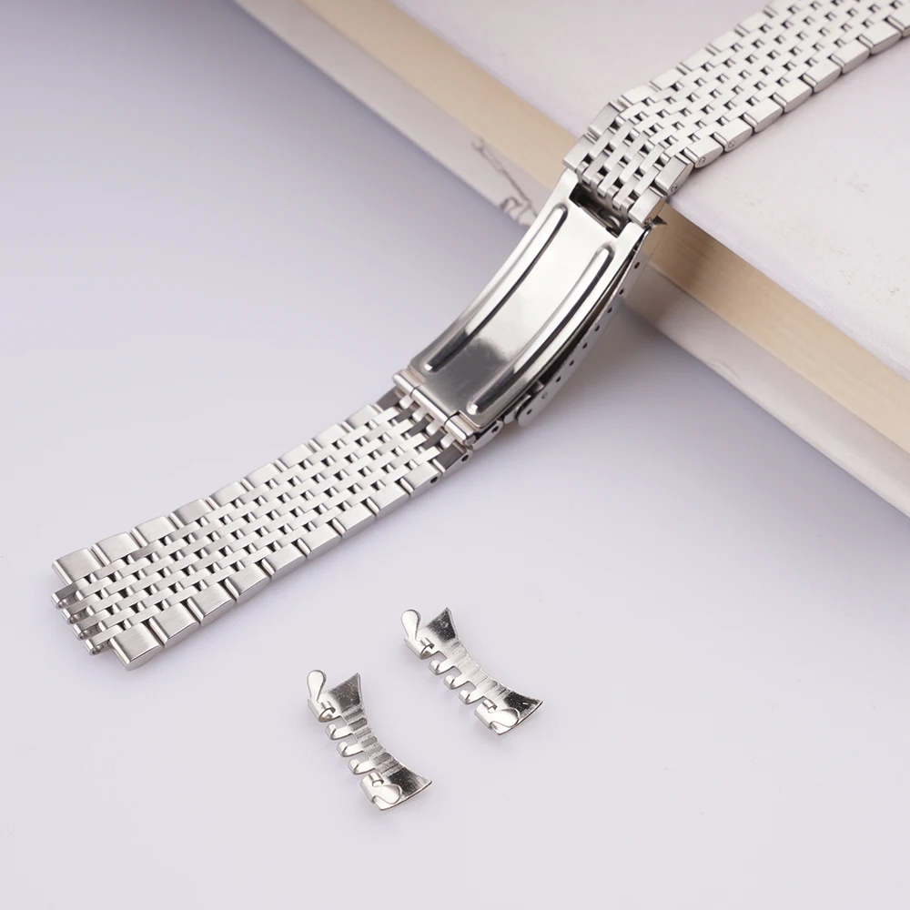18 19 20mm Hollow Curved End Stainless Steel Watch Band Bracelet Strap ...