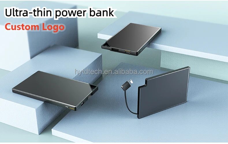 Custom Ultra-Thin Powerbank with LED Display & Built-in Cable