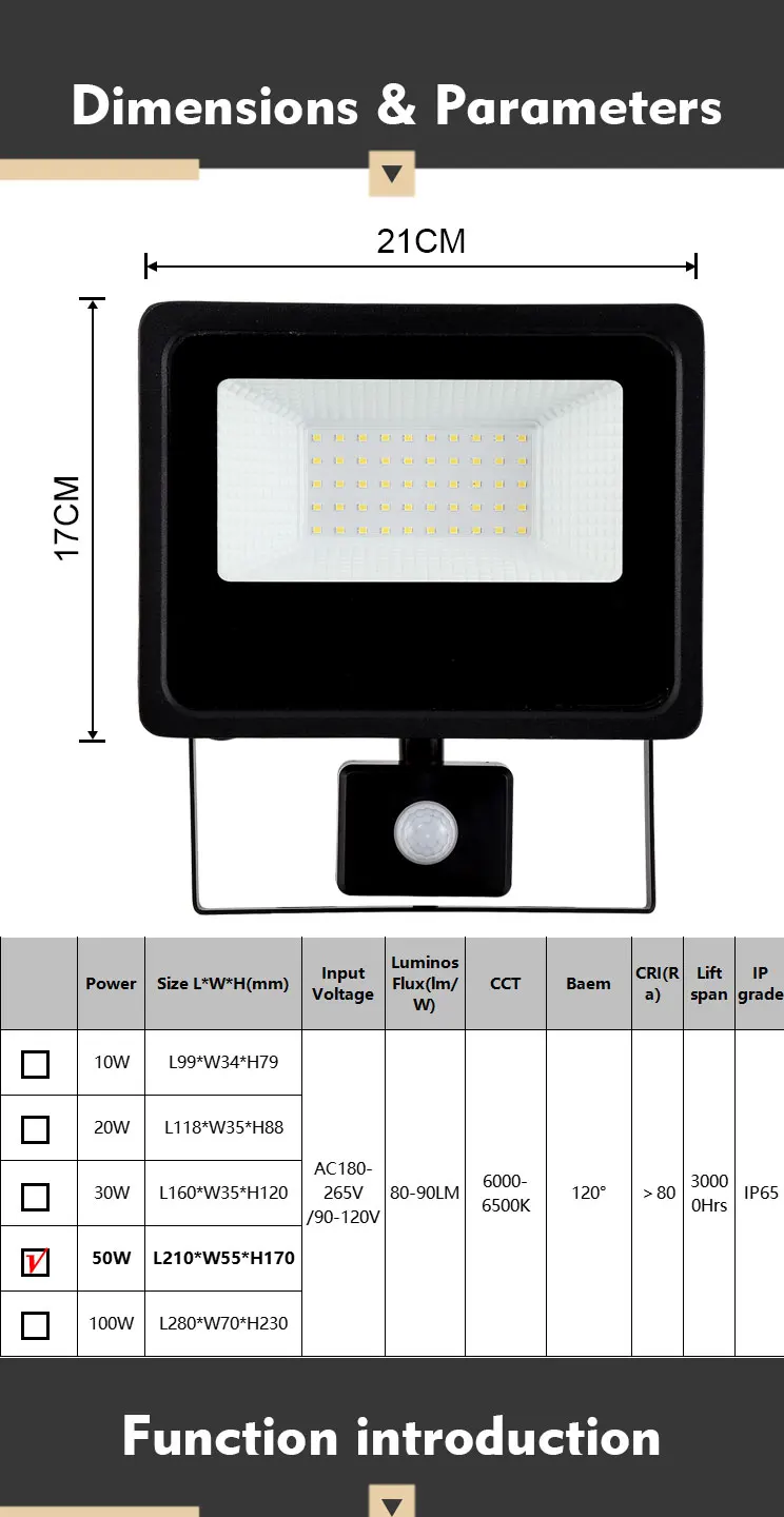 Sensitive 50W Daylight Auto Led Floodlight Outdoor Waterproof IP65 PIR ...
