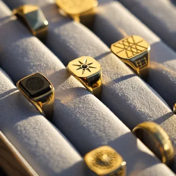 Custom Engraved Logo Designs Mens Rings Fashion 18k Gold Plated ...