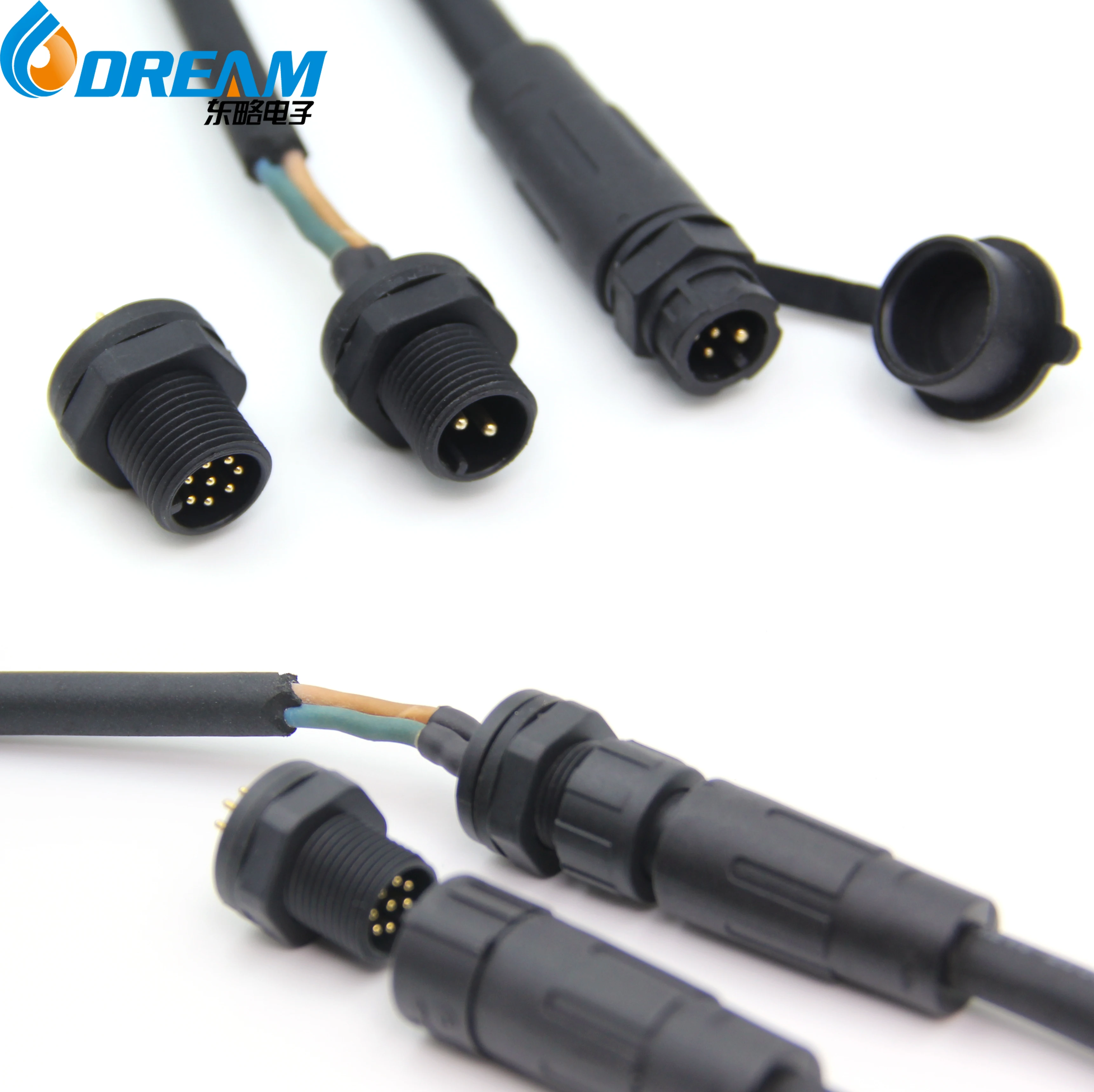 M12 Male Female Electrical Wire Waterproof Ip67 Ip65 2 3 4 5 6 7 8 Pin Cable Connector - Buy ...