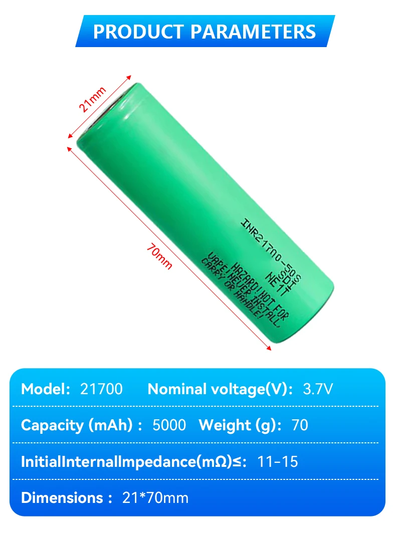 21700 3.7v 5000mah Lithium Li-ion Battery Max 45a Discharge 21700 High ...