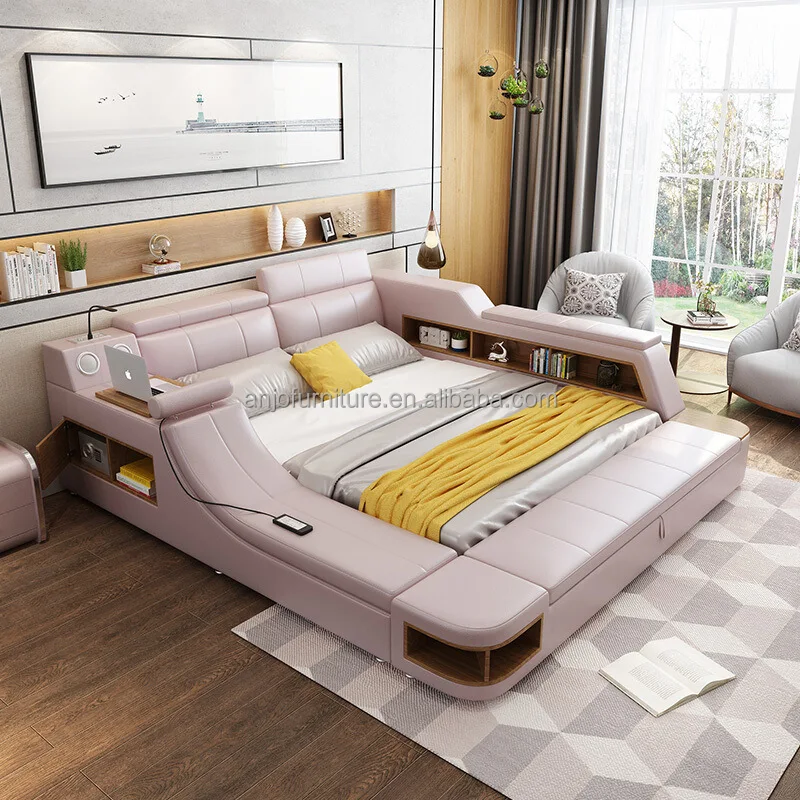 Smart Bedroom Furniture Fabric Tatami Bed Double Storage Massage Bed ...