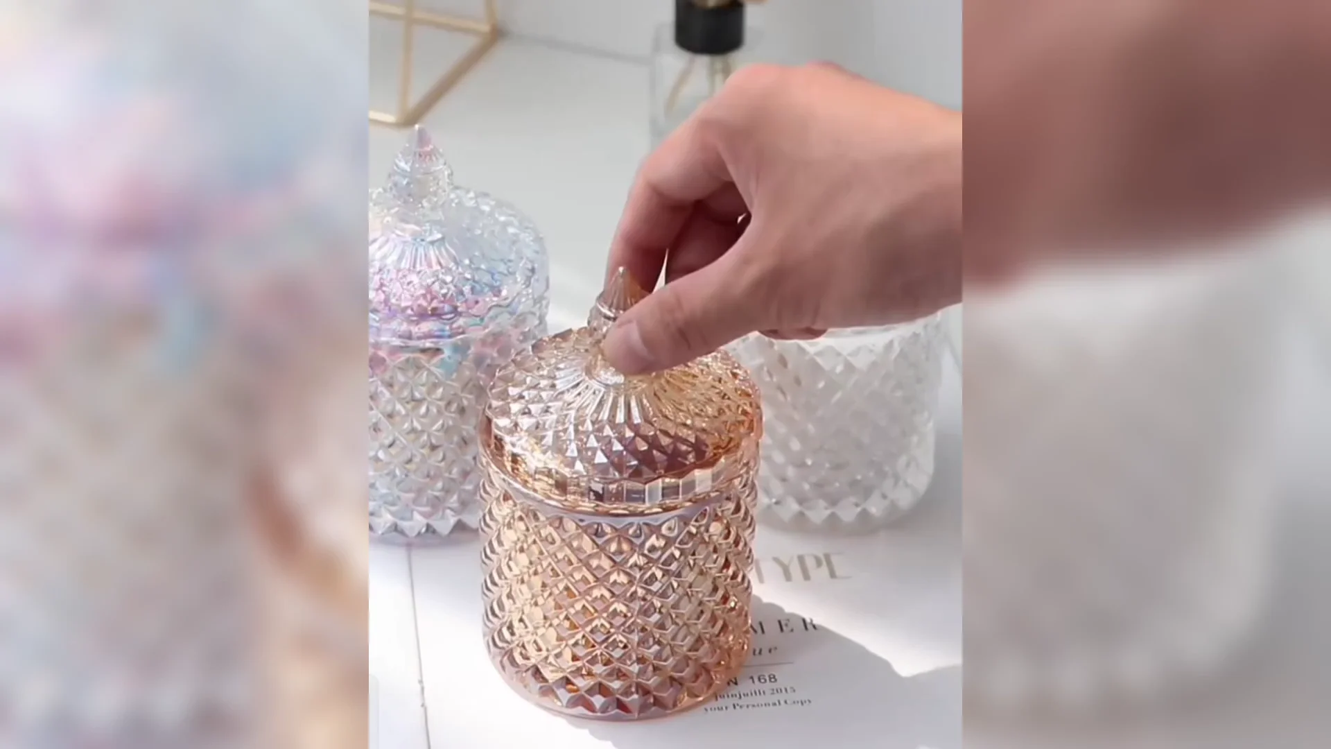 Luxury Electroplating Glass Candy Container And Lid Cut Glass Candle ...