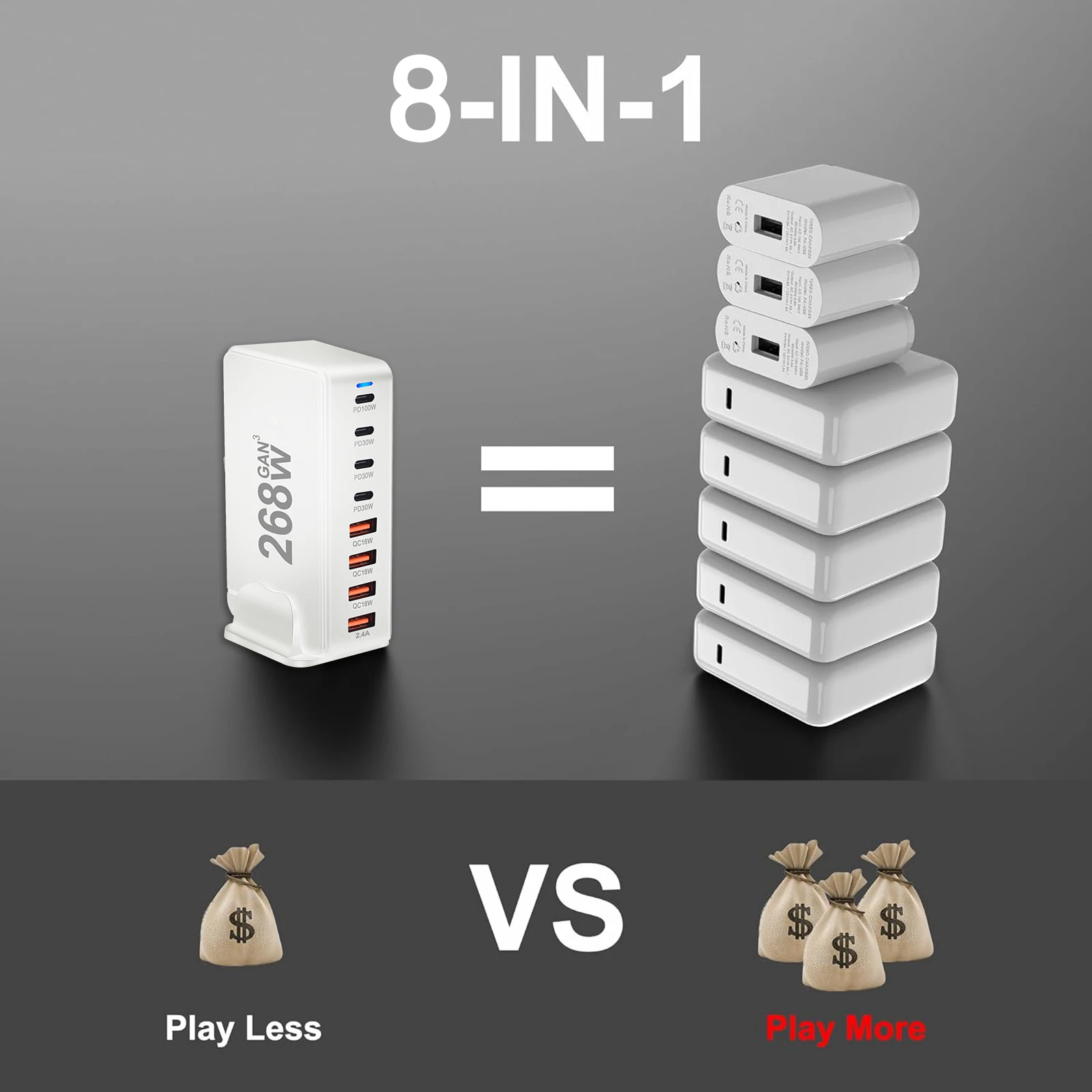 268W GaN Multi-ports USB Type C Fast Charger Multiple Ports PD QC4.0 ...