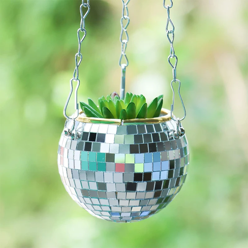 Handmade DIY Disco Mirror Ball Planter Pot – Reflective Indoor/Outdoor ...
