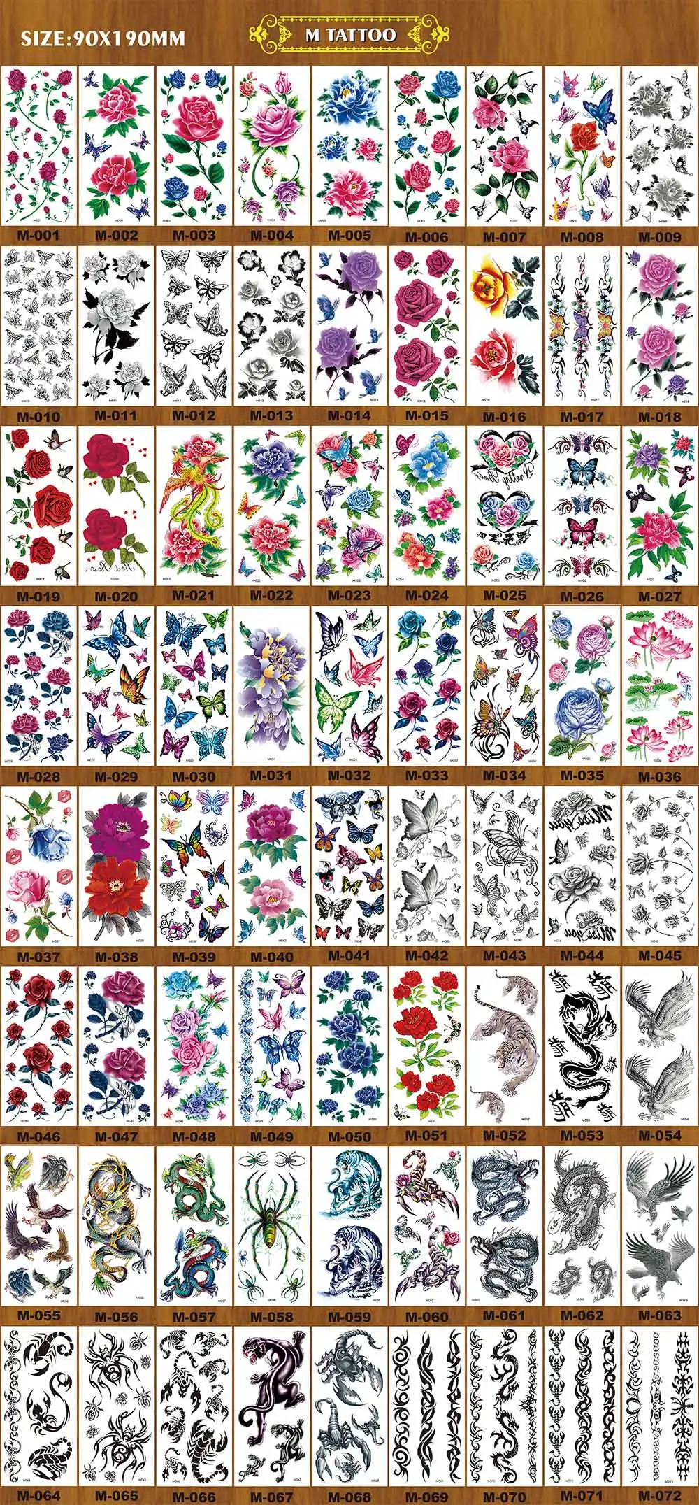 Factory Custom Waterproof Body Art Temporary Flower Rose tiger ...