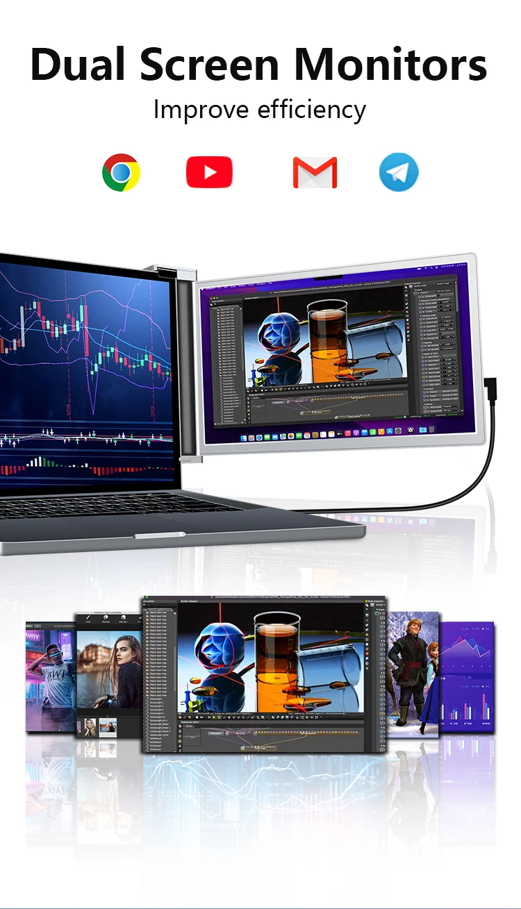 Portable Monitor External Laptop Screen Extender Dual 14 Inch Fhd ...