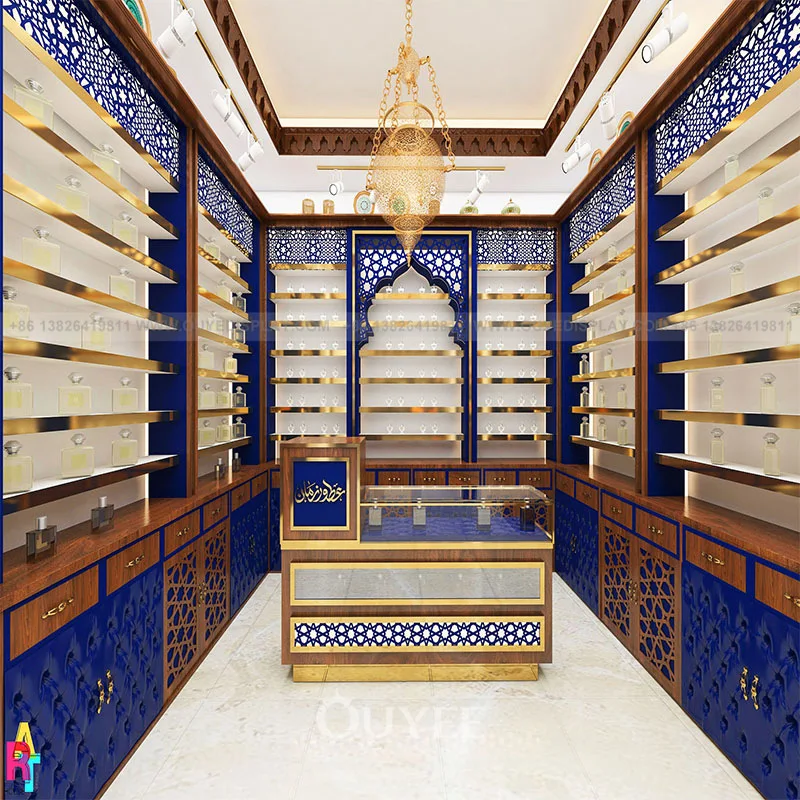 Luxury Royal Style Wooden Perfume Display Shelf Wall
