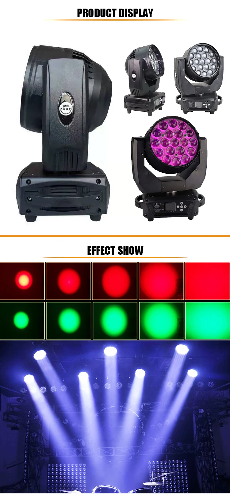 Pro 19x15w LED Wash Moving Head Zoom DJ Club Stage Light