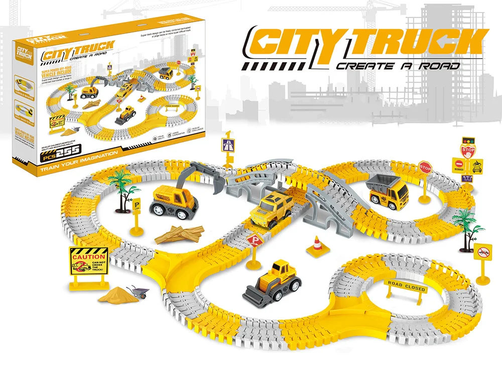 Longxi 255 Pcs Slot Construction Toys Truck Race Car Track Toy Set Di ...