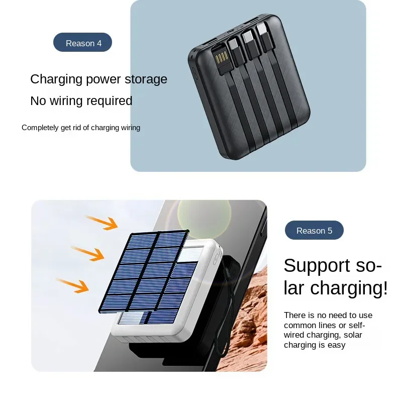 Factory Price 4-Cable Mini Portable Power Bank Fast Solar Charger LED ...