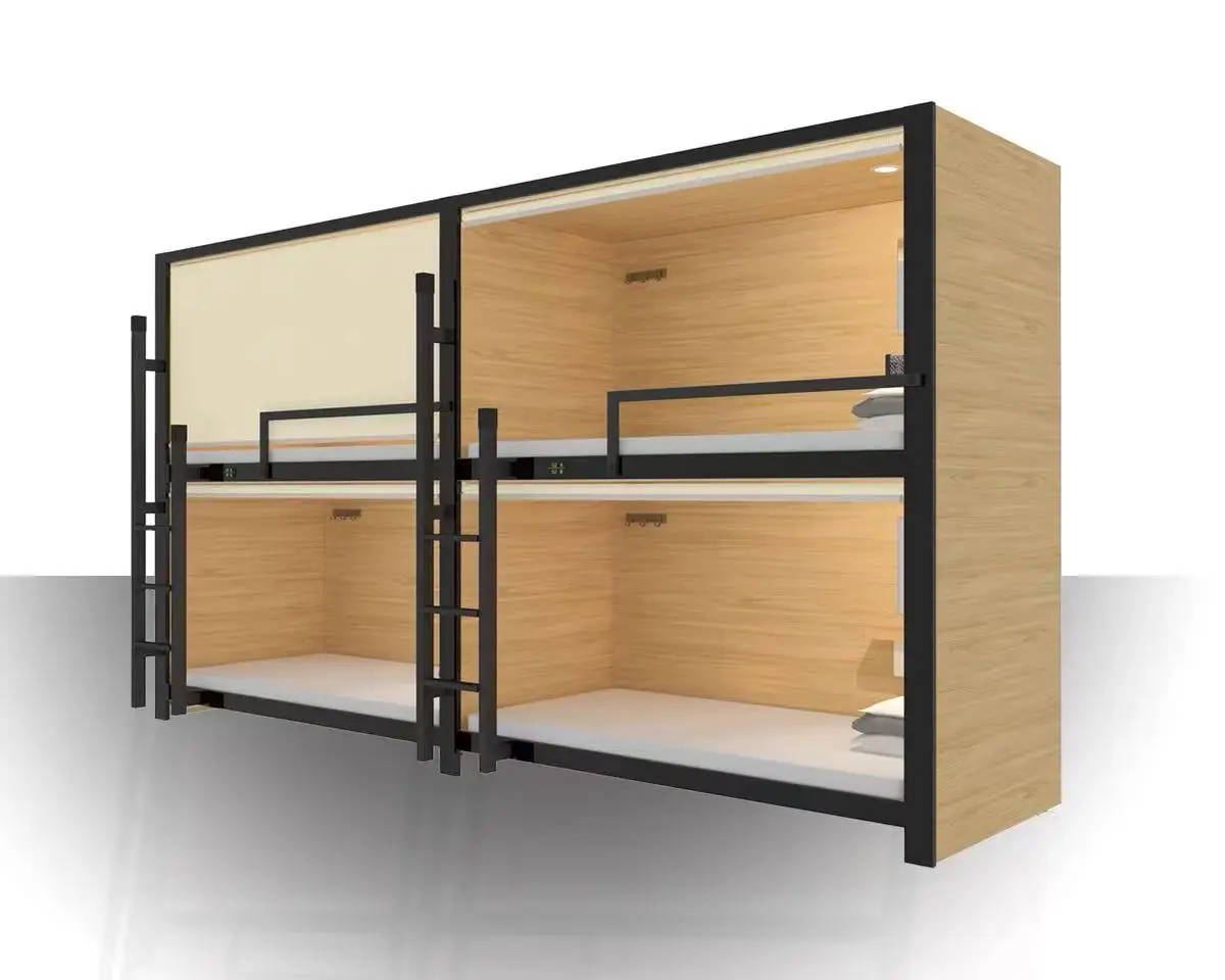 Modern Soundproof Metal Capsule Hotel Bunk Bed Wooden Sleeping Pods for ...