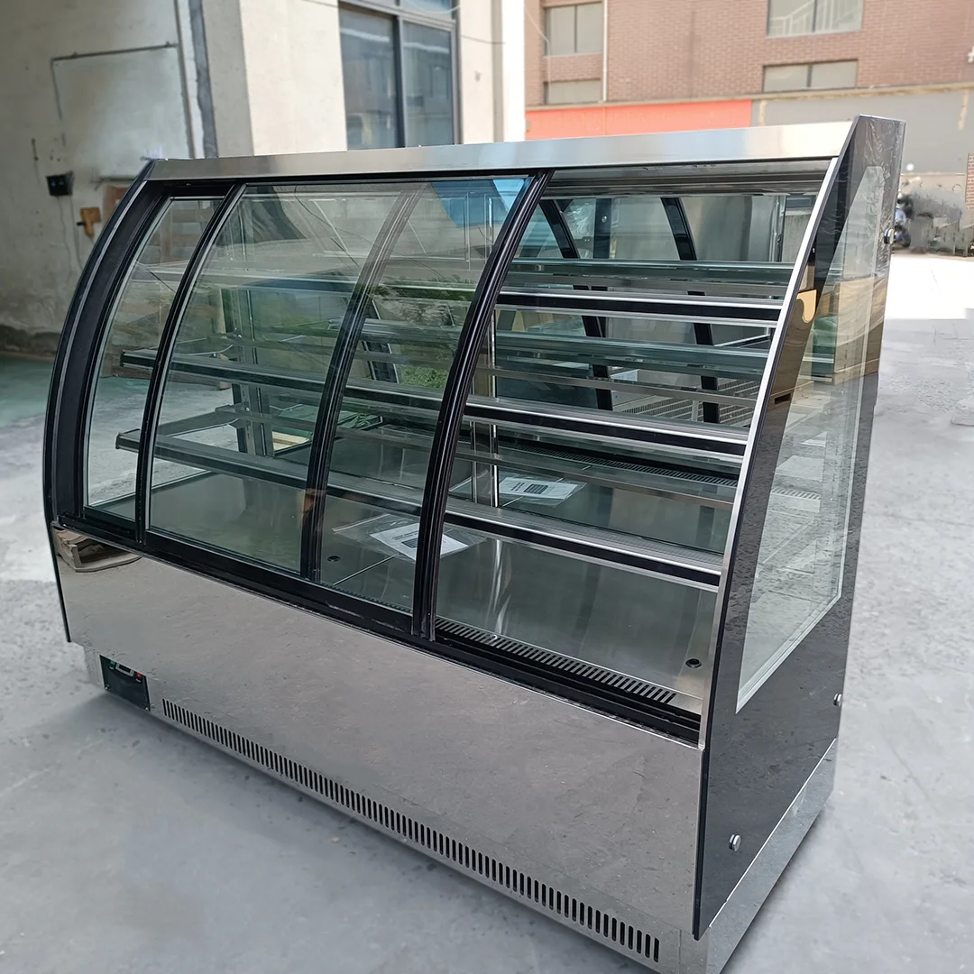 Curved Cake Chiller showcase Display Cabinet Front Sliding Door Cake ...