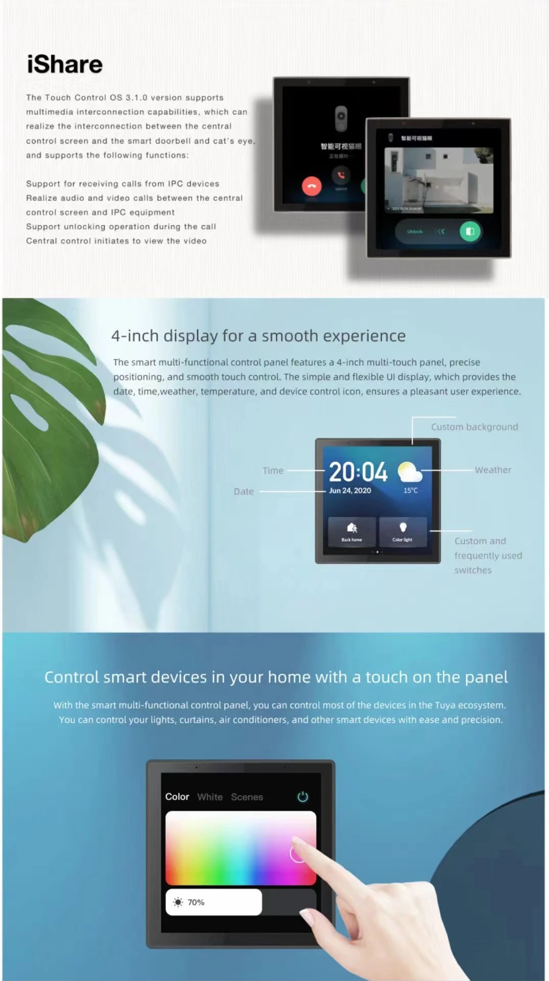 Tuya Smart Home Touch Screen Control Panel with Zigbee Hub & OEM