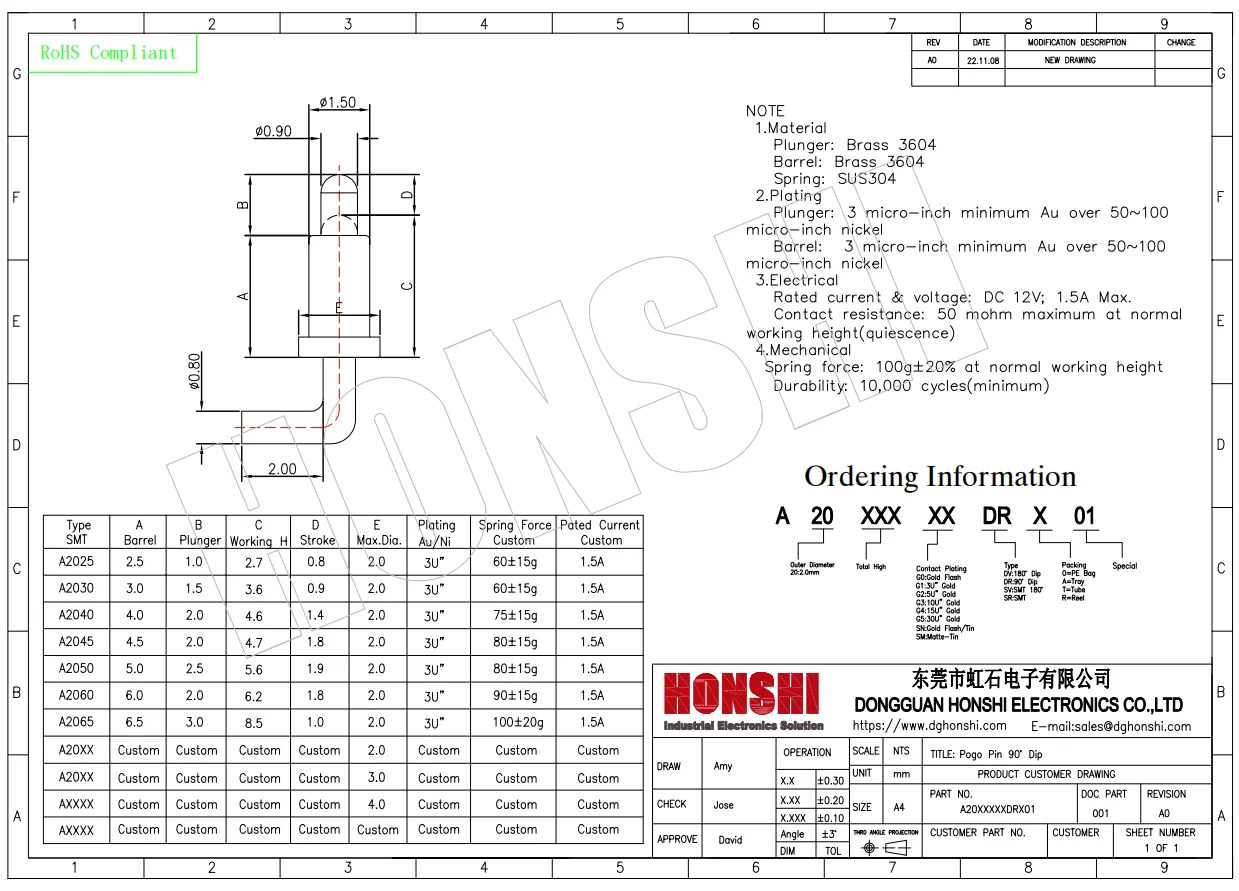 Angled Through-hole Type Spring-loaded Pins Contacts Precision Machined ...