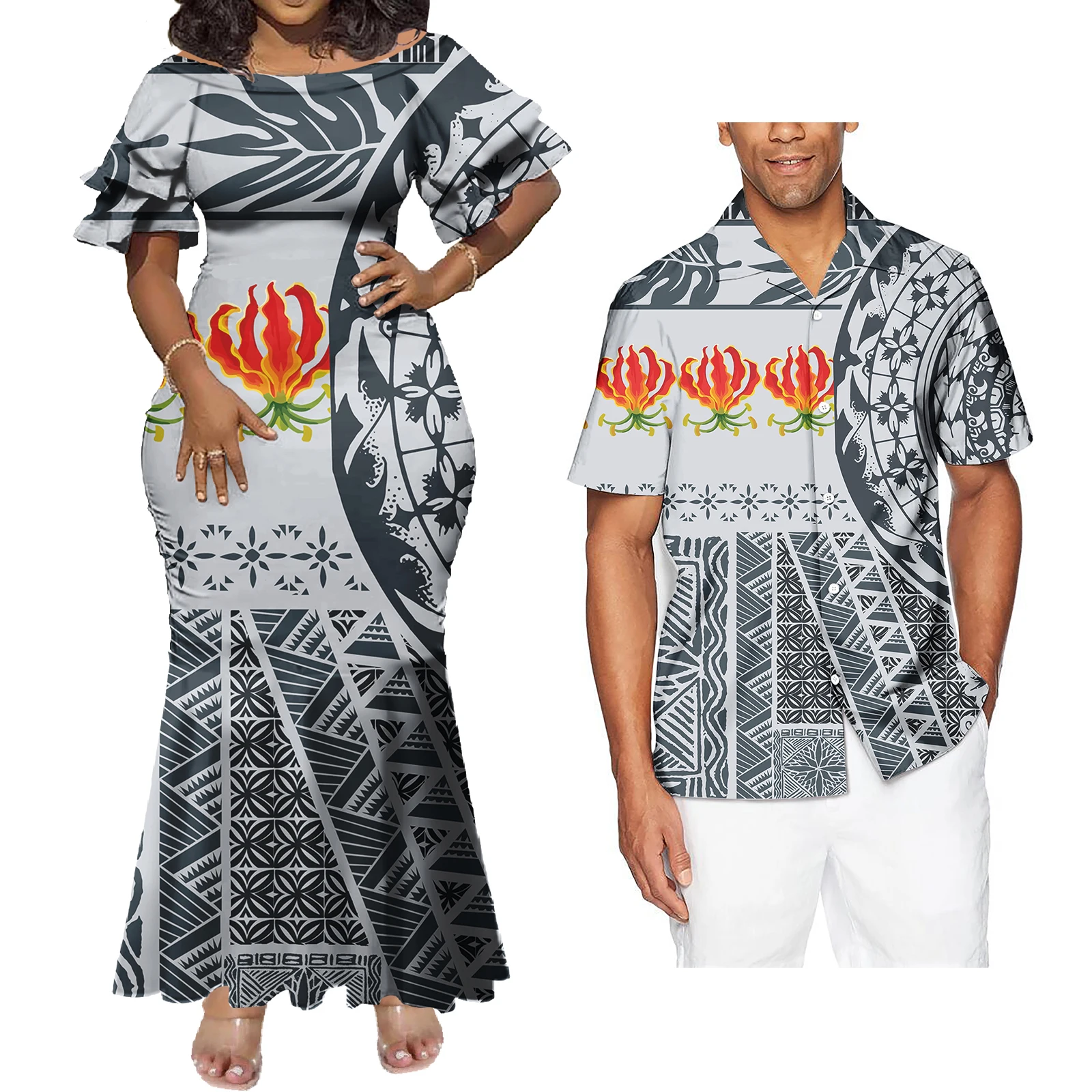 Polynesian Couple Outfits - Customizable Matching Sets