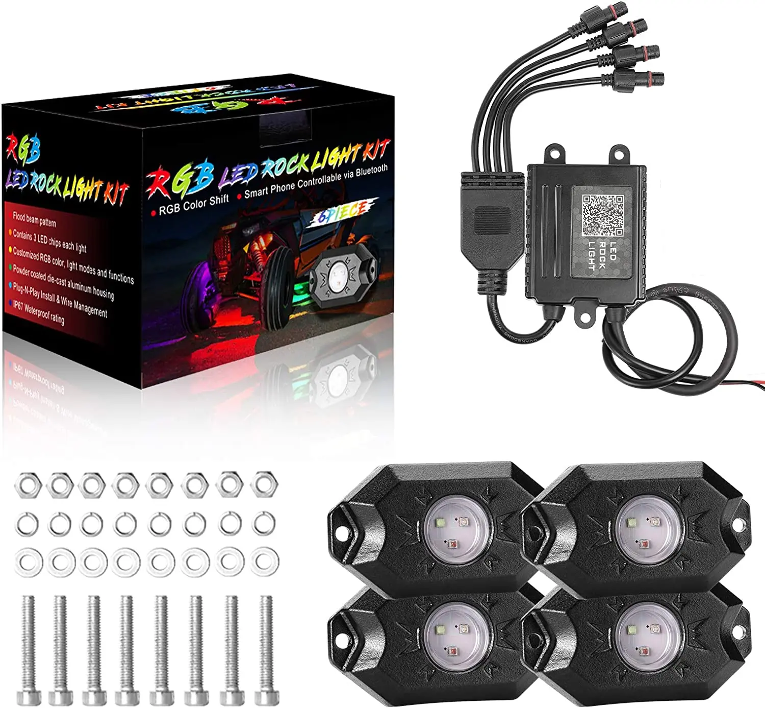 Waterproof Rgb Rock Lights 4 Pods Multicolor Underglow Neon Light With ...