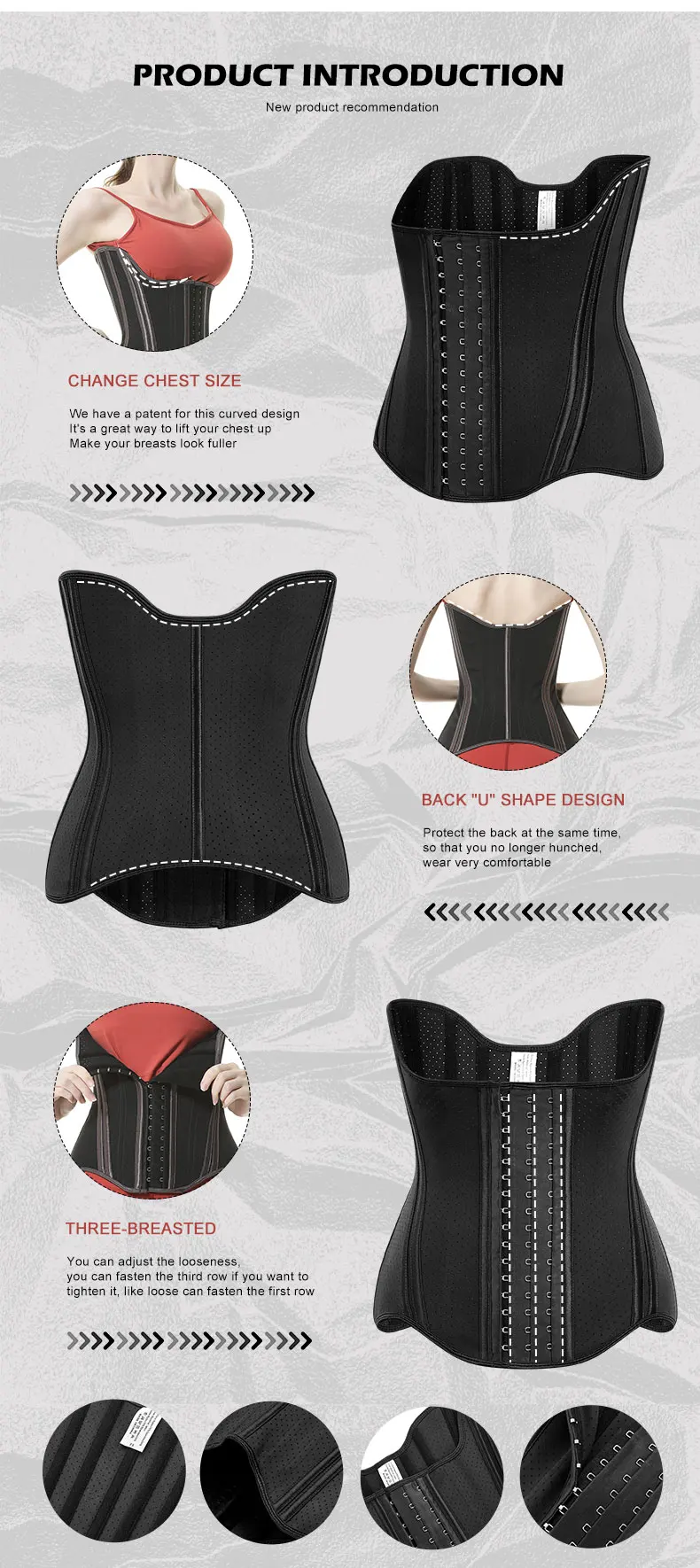 Hot Sale Latex 19 Steel Boned Women Waist Trainer With Three-button ...