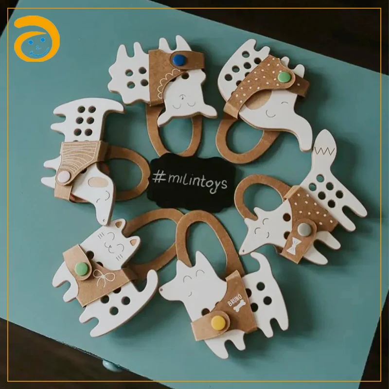Wooden Lacing Animal Cat Dog Threading Toys Early Learning Fine Motor ...