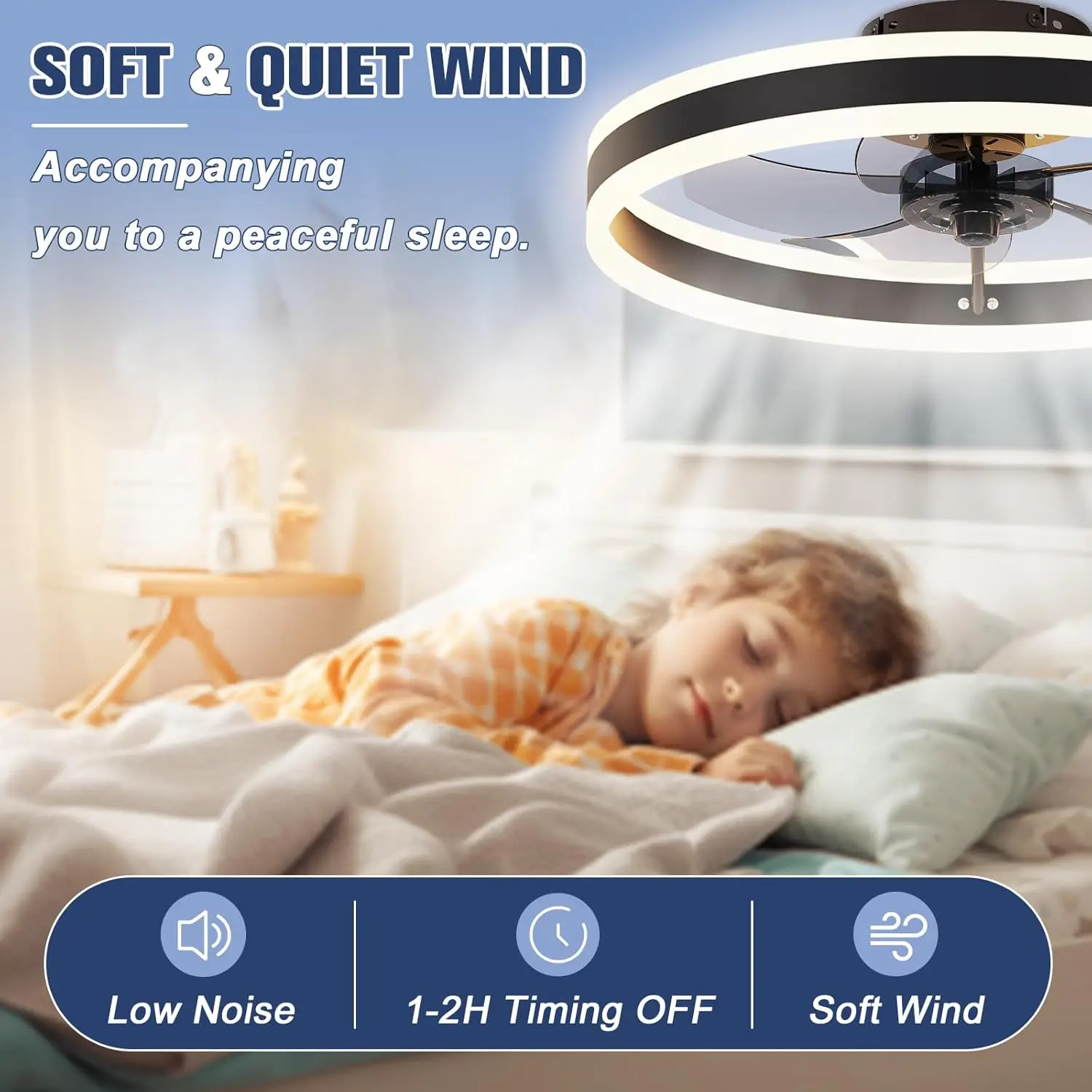 20 Inch Circular Ceiling Fans Lights With Remote Control Dimmable Three ...