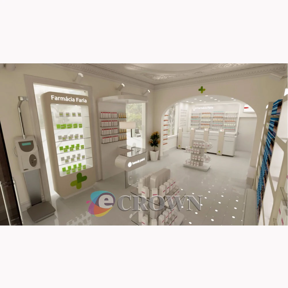 Luxury Gold Vitrine Showcase Pharmacy Display Shop Design Drugs ...