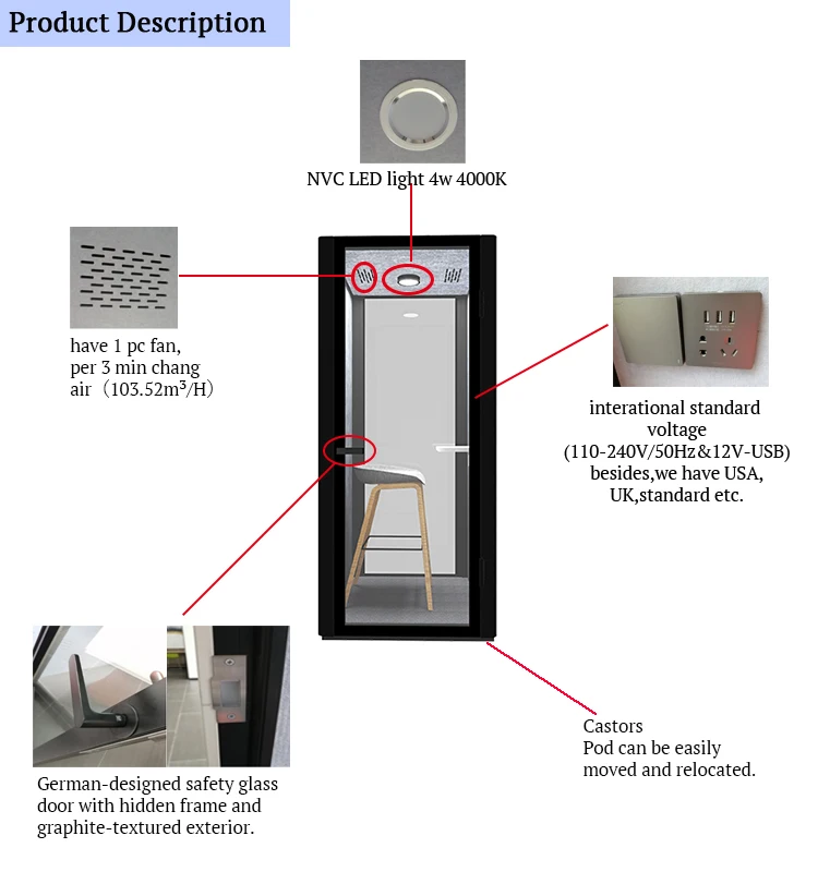 Phone Booth Office Acoustic Booth With Furnitures Cabin Office Pod For ...