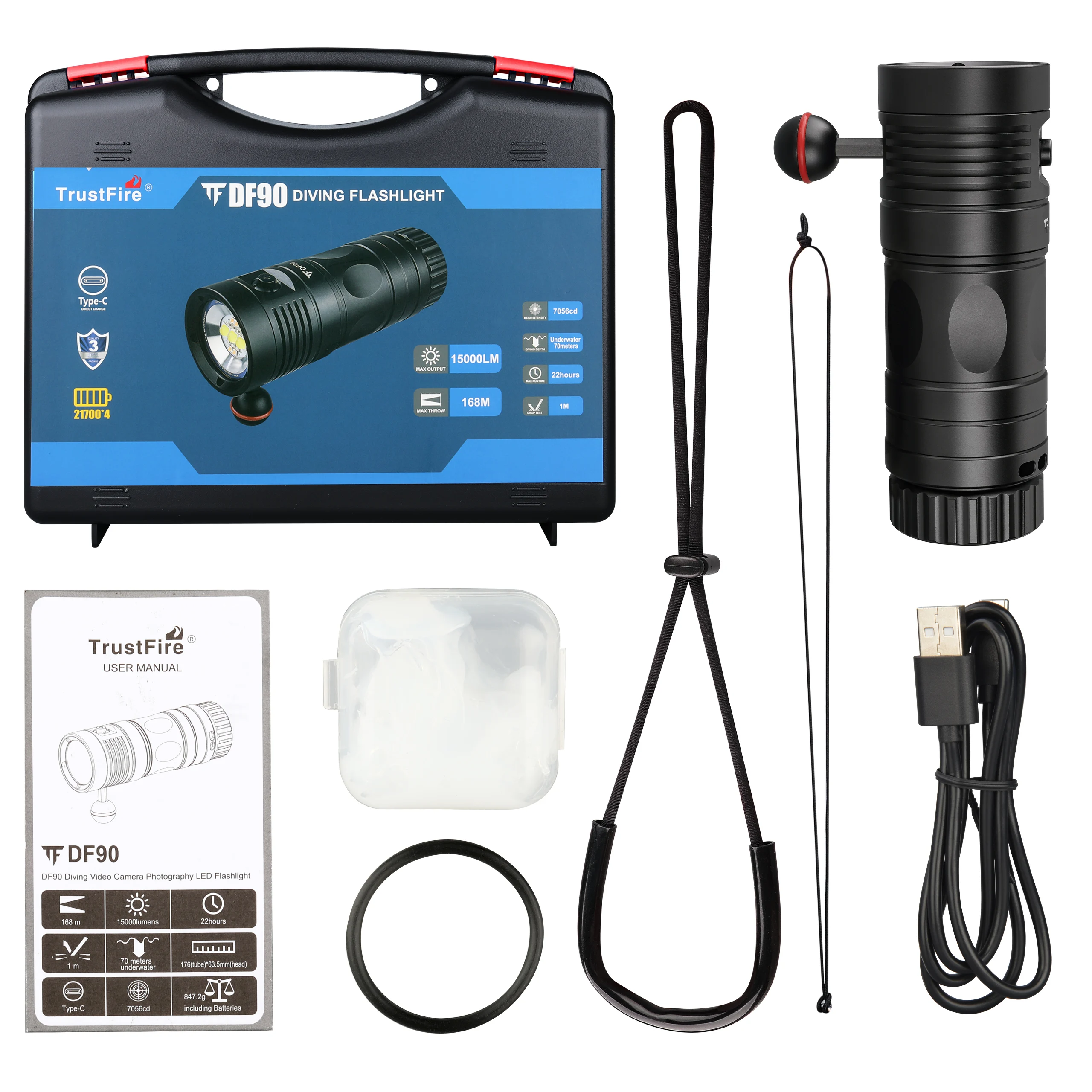 Trustfire High 15000 Lumens Deep Sea Scuba Diving Torch Df90 Underwater ...