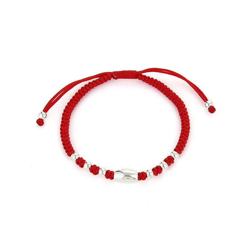 S990 Sterling Silver Red Rope Braided Bracelet for Men & Women